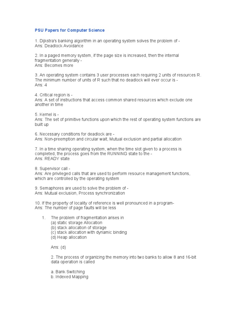 PSU Papers For Computer Science | PDF | Operating System | Computer ...