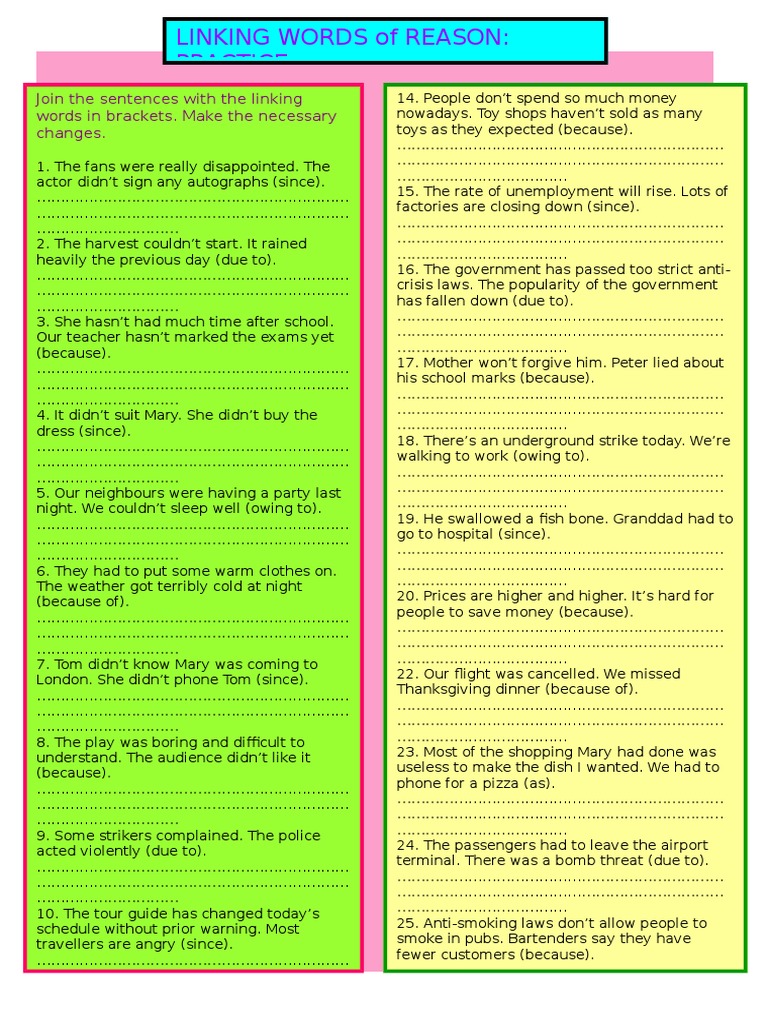 Linking Words of Reason Practice | PDF