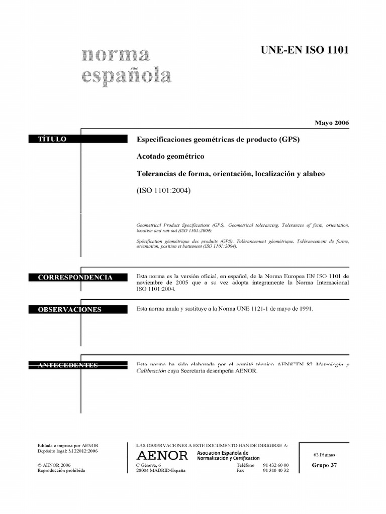 UNE-EN - ISO - 1101 Tolerancias de Forma | PDF