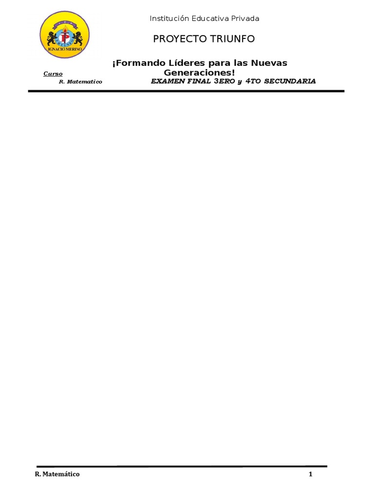 Examen Final Raz Mate. 3ro y 4to | PDF