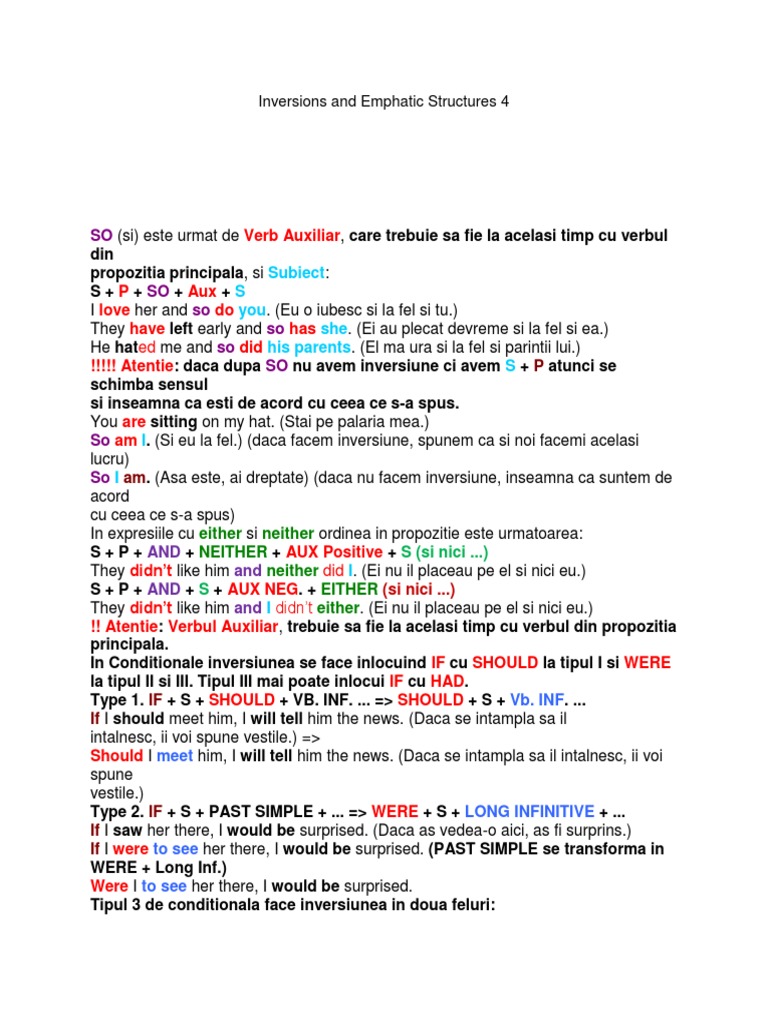 Inversions and Emphatic Structures 4 | Download Free PDF | Grammar | Syntax