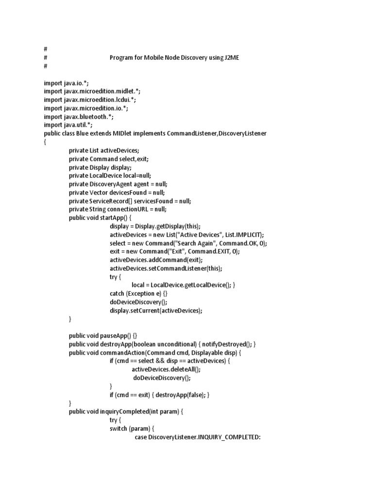 Exp 7 - J2ME Program For Mobile Node Discovery | PDF | Computer Programming | Computing