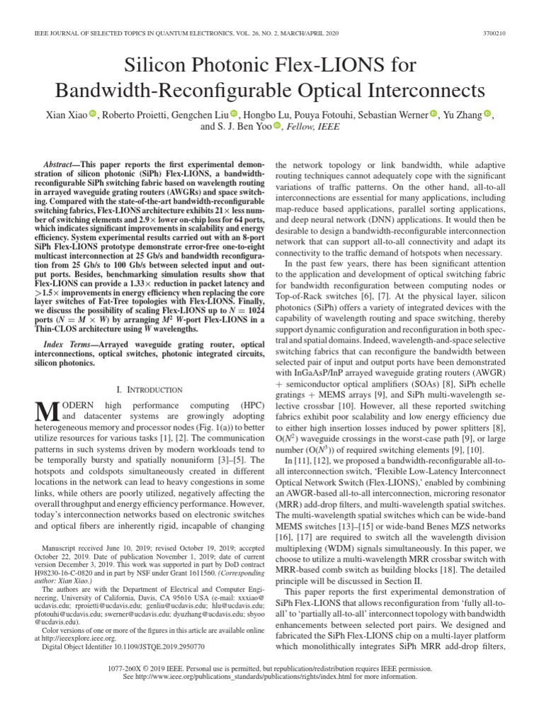 Silicon Photonic Flex-LIONS | PDF | Wavelength Division Multiplexing | Network Switch