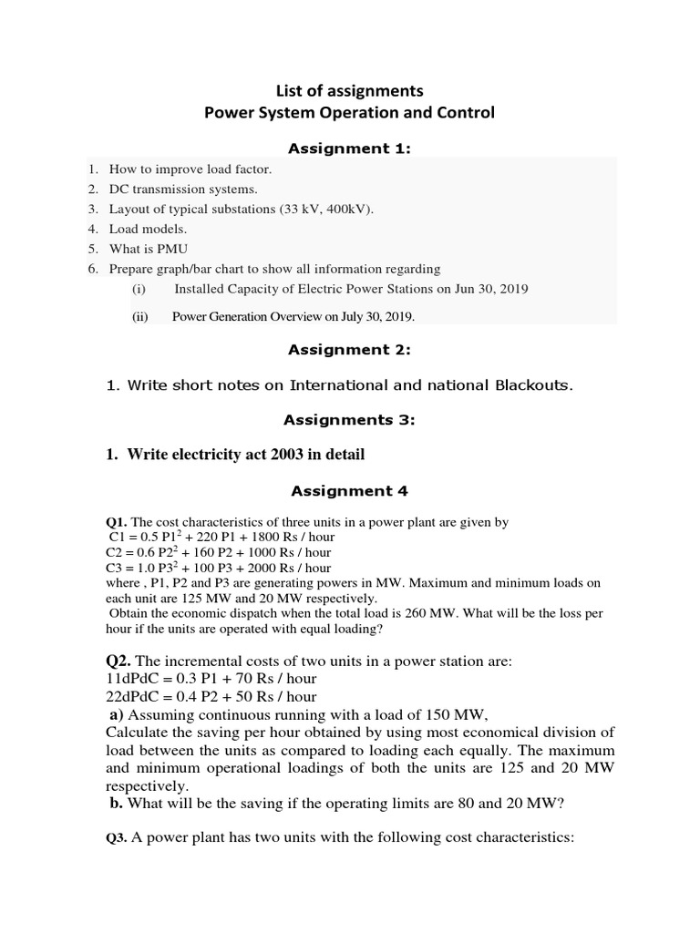 Assignments PSOC | PDF | Power Station | Transformer