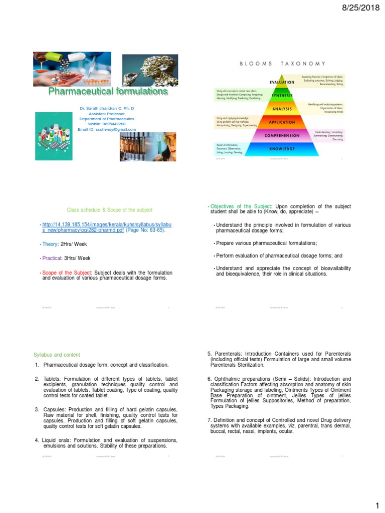 Handouts For Pharmaceutical formulations-ORIENTATION-18-19 | PDF ...