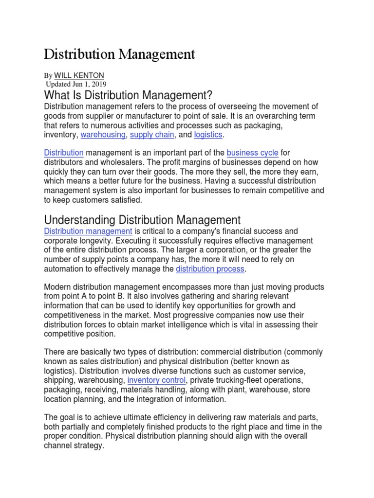 Distribution Management | PDF | Sales | Warehouse