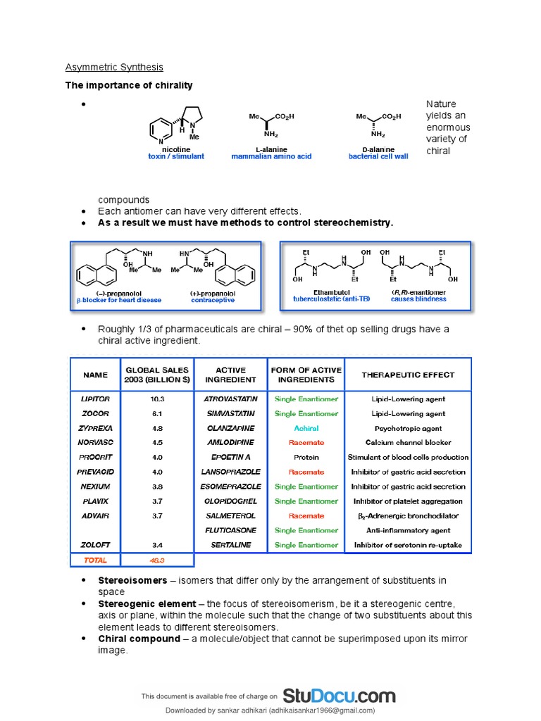 Asymmetric Synthesis Lecture Notes 1 | PDF | Chirality (Chemistry ...