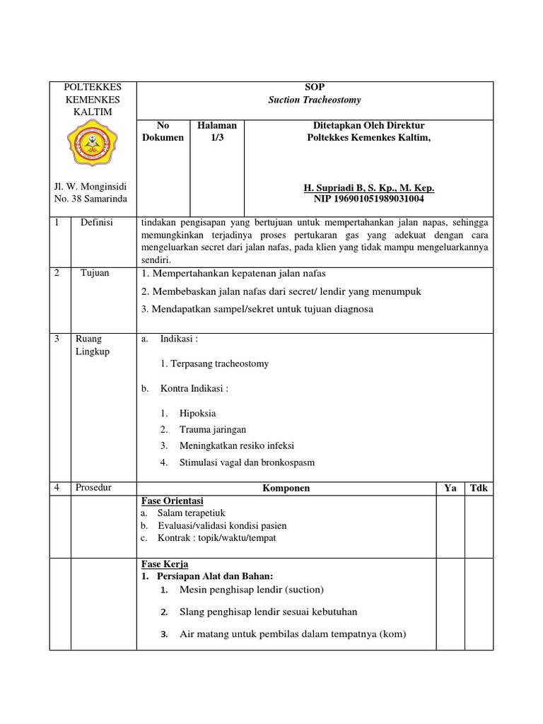SOP Suction Tracheostomy | PDF