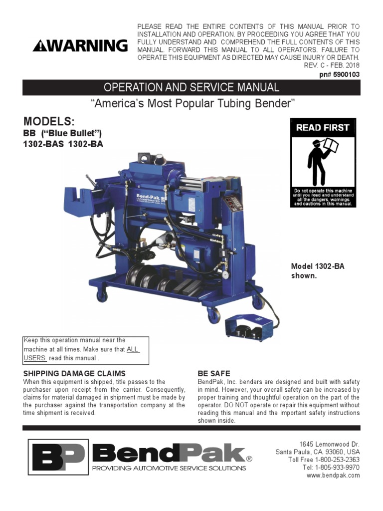 BendPak Pipe Bender Manual PDF | PDF | Pipe (Fluid Conveyance) | Valve