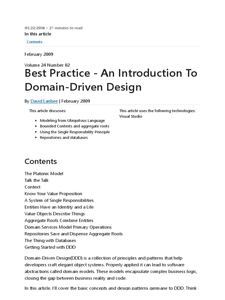 Best Practice - An Introduction To Domain-Driven Design - Microsoft ...