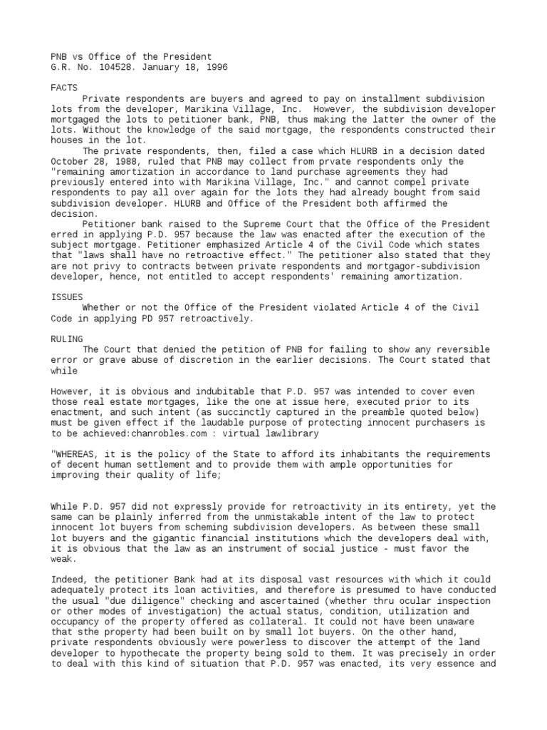 PNB vs Office of the President Ruling | PDF | Property | Mortgage Loan