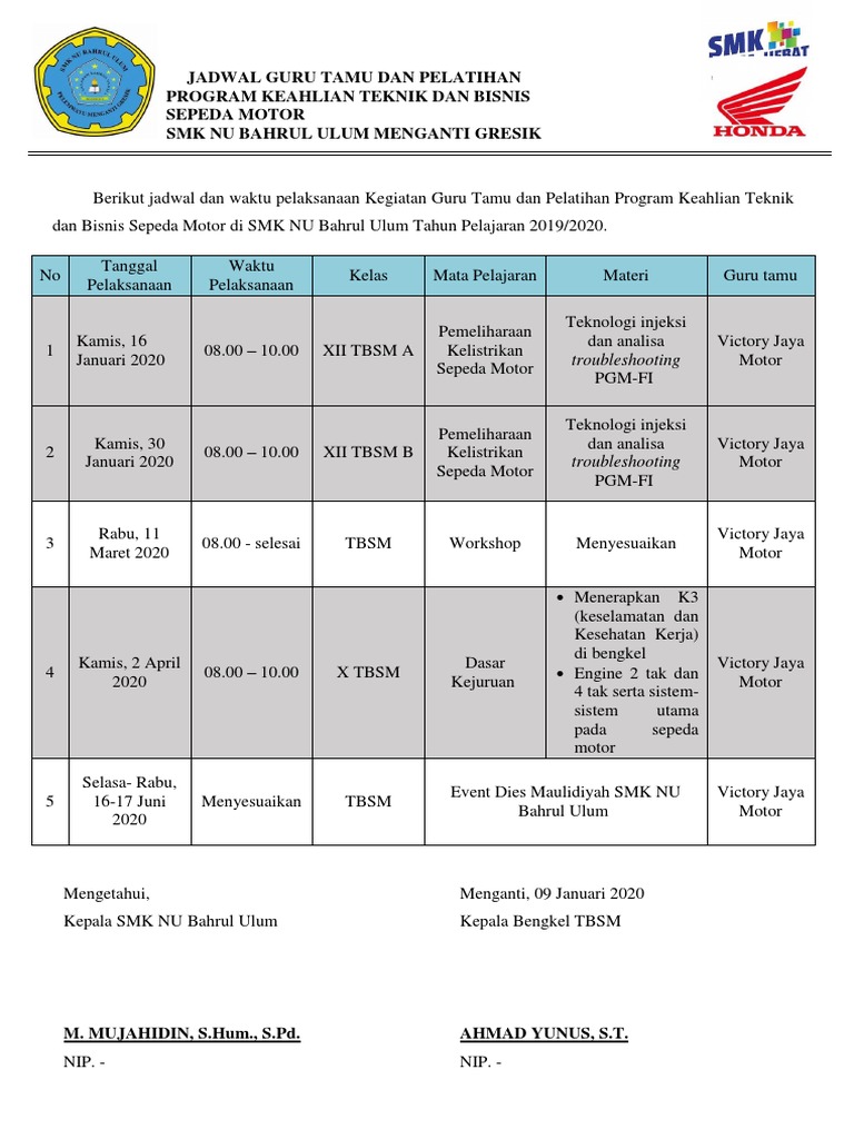 Jadwal Guru Tamu VJM | PDF