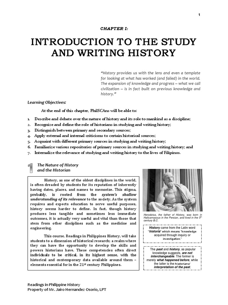 Chapter I Intro To The Study and Writing History | PDF | Historian ...