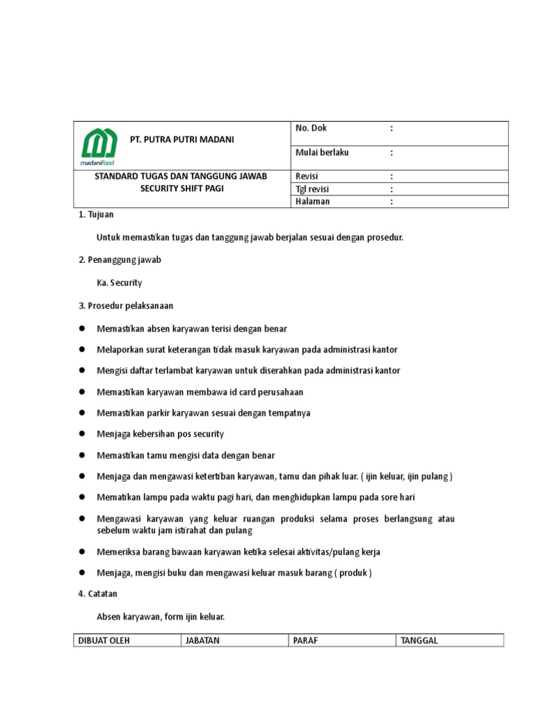 Standar Tugas Dan Tanggung Jawab Security | PDF