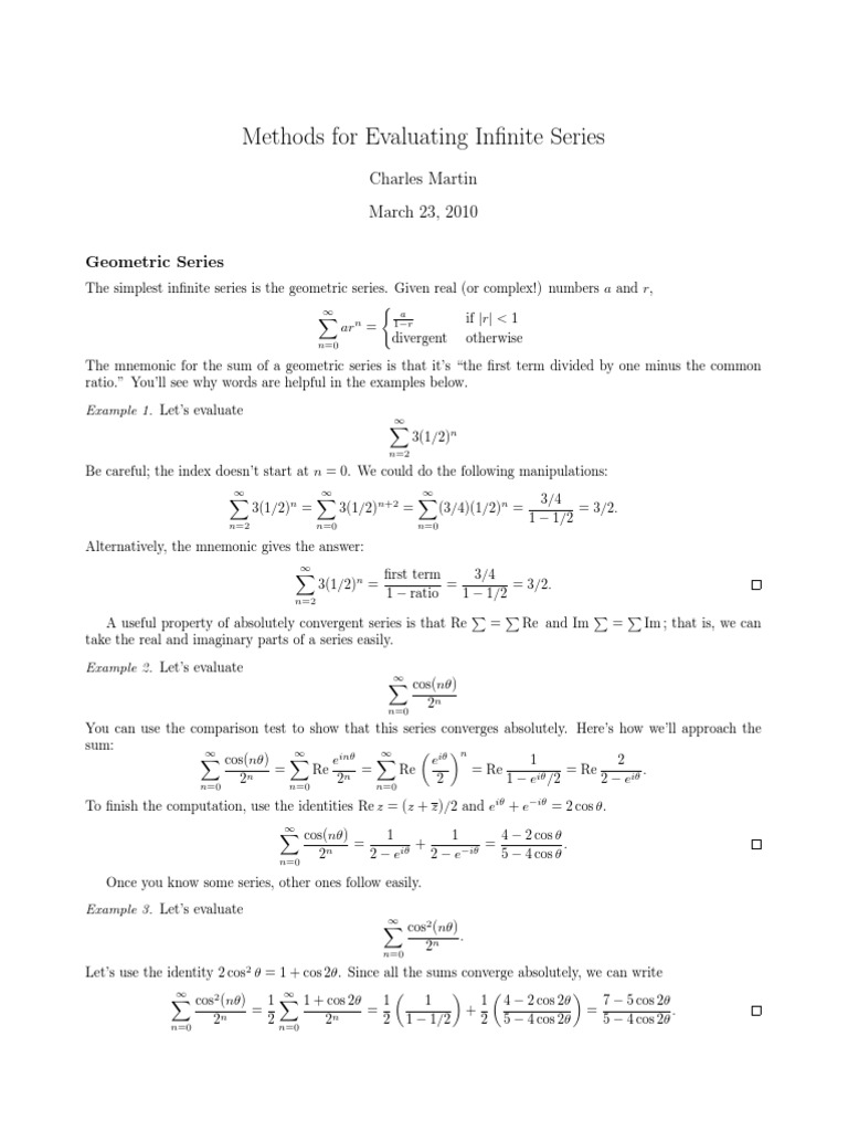 Evaluating Series | PDF