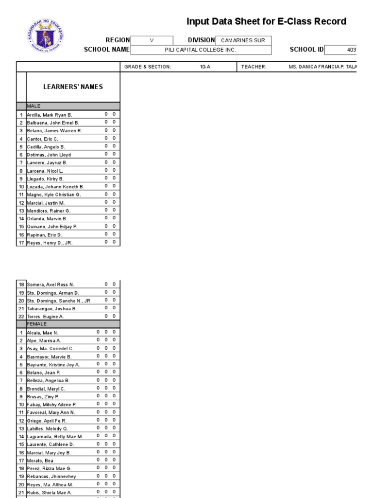 E-Class Record (TLE) - 10A | PDF