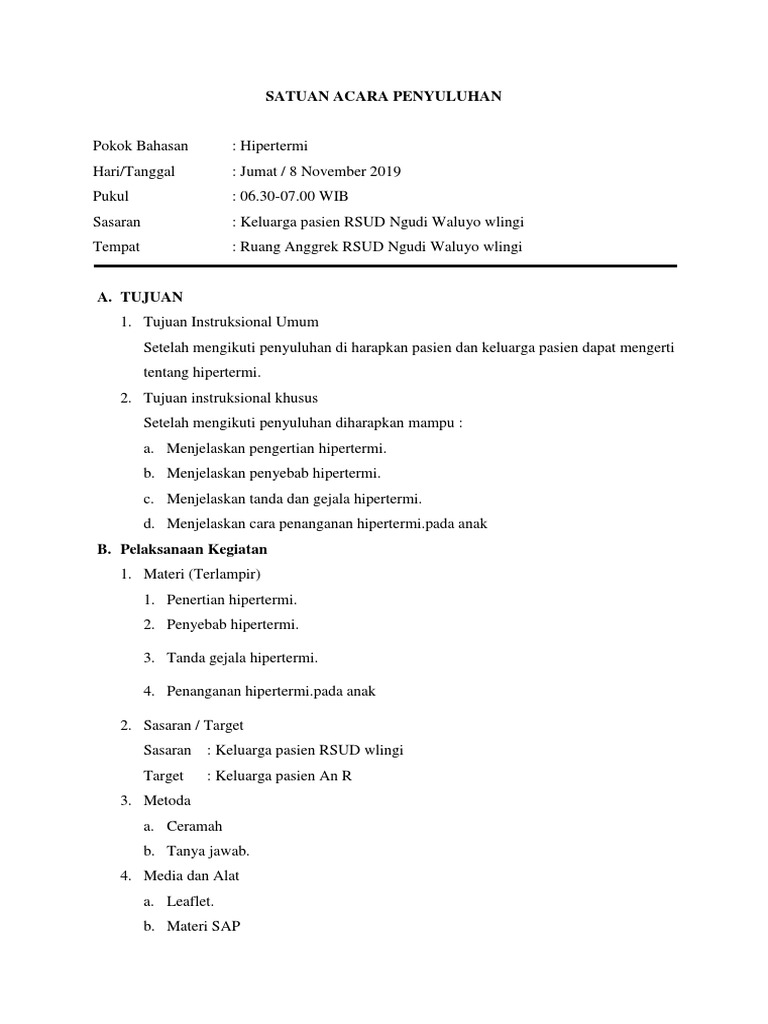 Penyuluhan Hipertermi untuk Keluarga | PDF