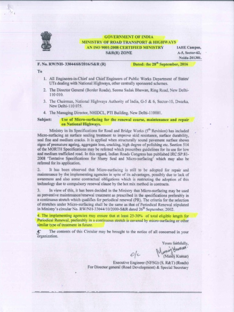 Circular - MORTH - September 2016 - Microsurfacing | PDF