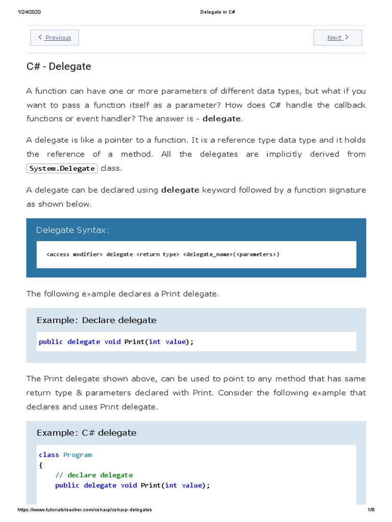 Delegate In C Download Free Pdf C Sharp Programming Language Method Computer Programming