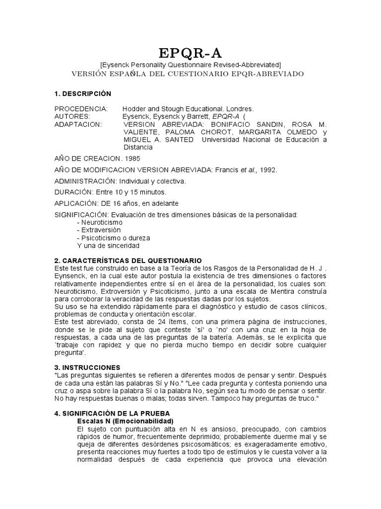 Epq-R-Abreviado-Manual (Arrastrado) | PDF | Psicología clínica | Ciencia cognitiva