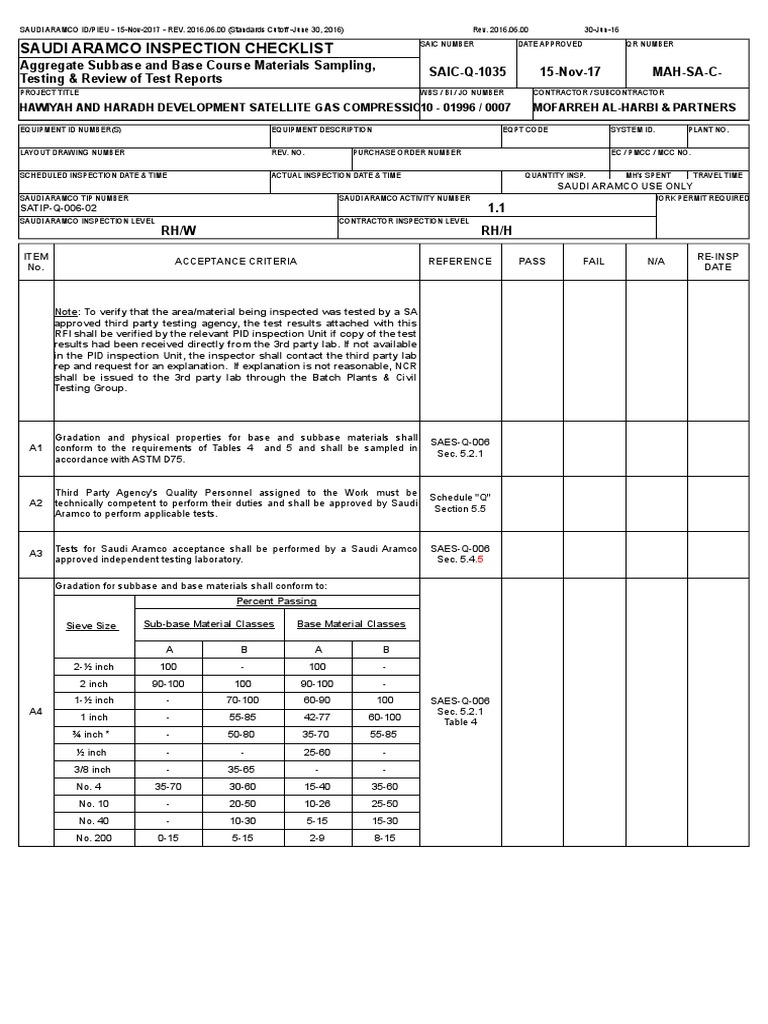 Saic-Q-1035 Sub-Base & Base Course | PDF | Construction Aggregate | Materials