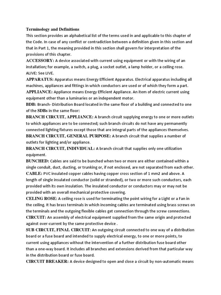 Terminology and Definitions for Electrical Code | PDF | Electrical ...