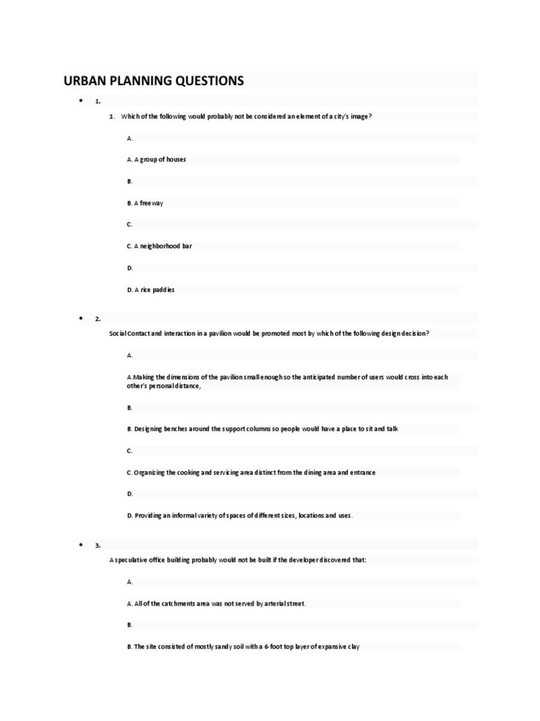 Urban Planning Questions | PDF | Zoning | Urban Planning