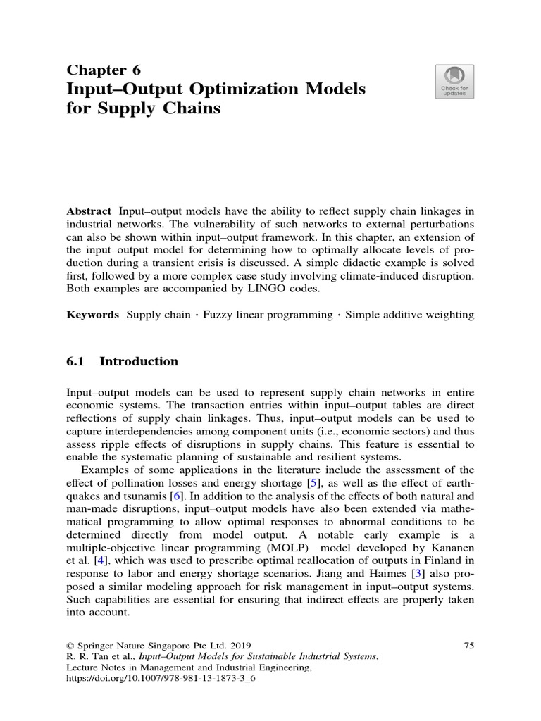 Input-Output Optimization Models For Supply Chains | PDF | Input–Output Model | Mathematical ...
