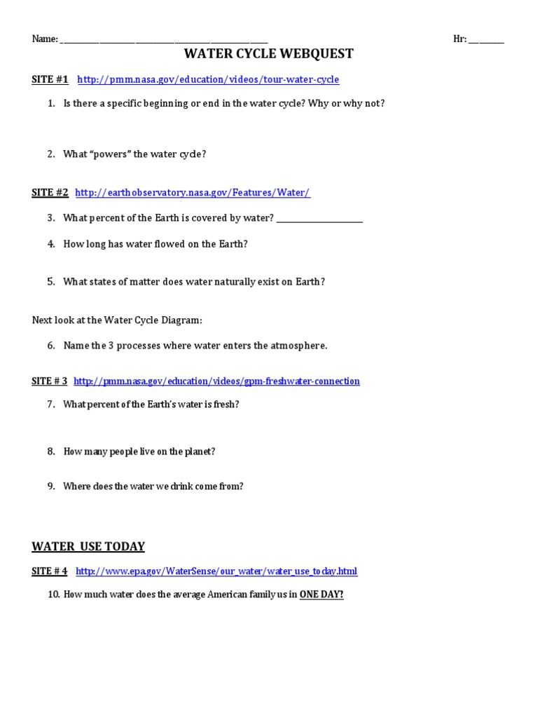 Water Cycle Webquest 1 | PDF