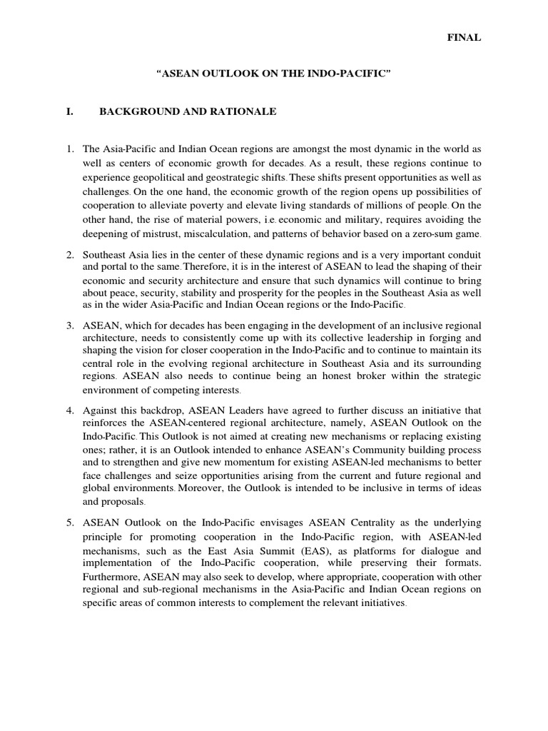ASEAN Outlook On The Indo Pacific - FINAL - 22062019 PDF | PDF ...