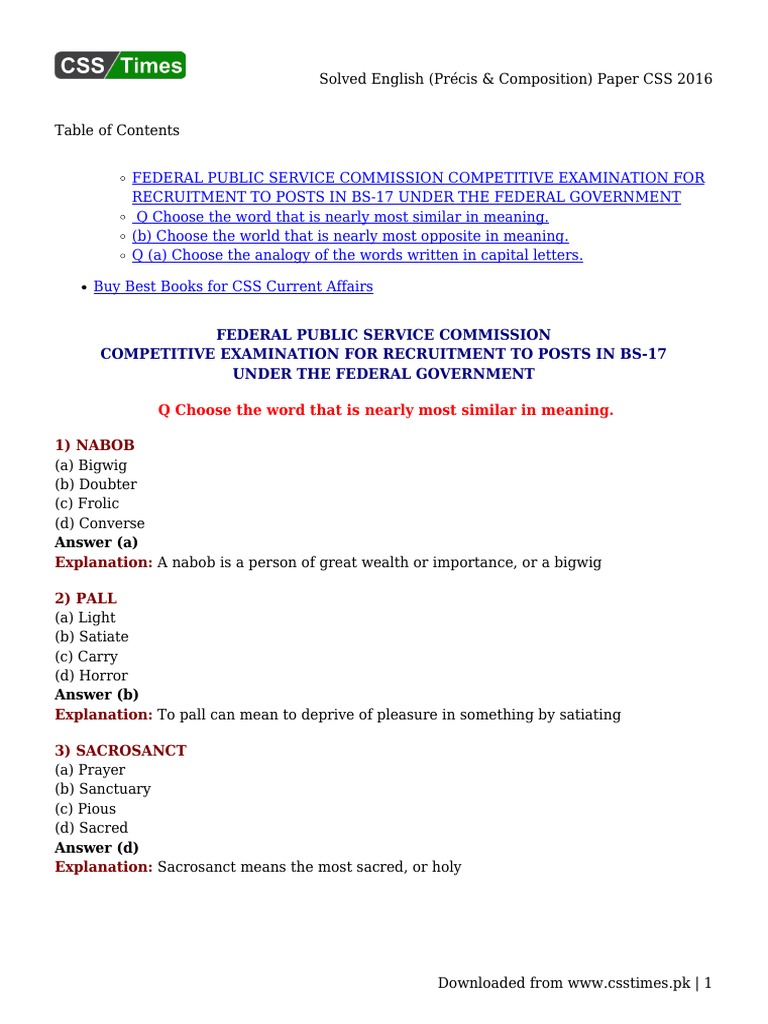 Solved English (Précis & Composition) Paper CSS 2016 | PDF