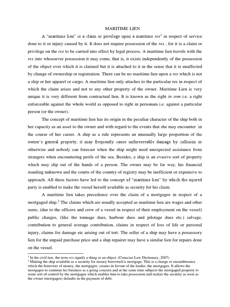 Exploring the Unique Legal Concept of Maritime Liens: Their Origin, Types, Priority, and ...