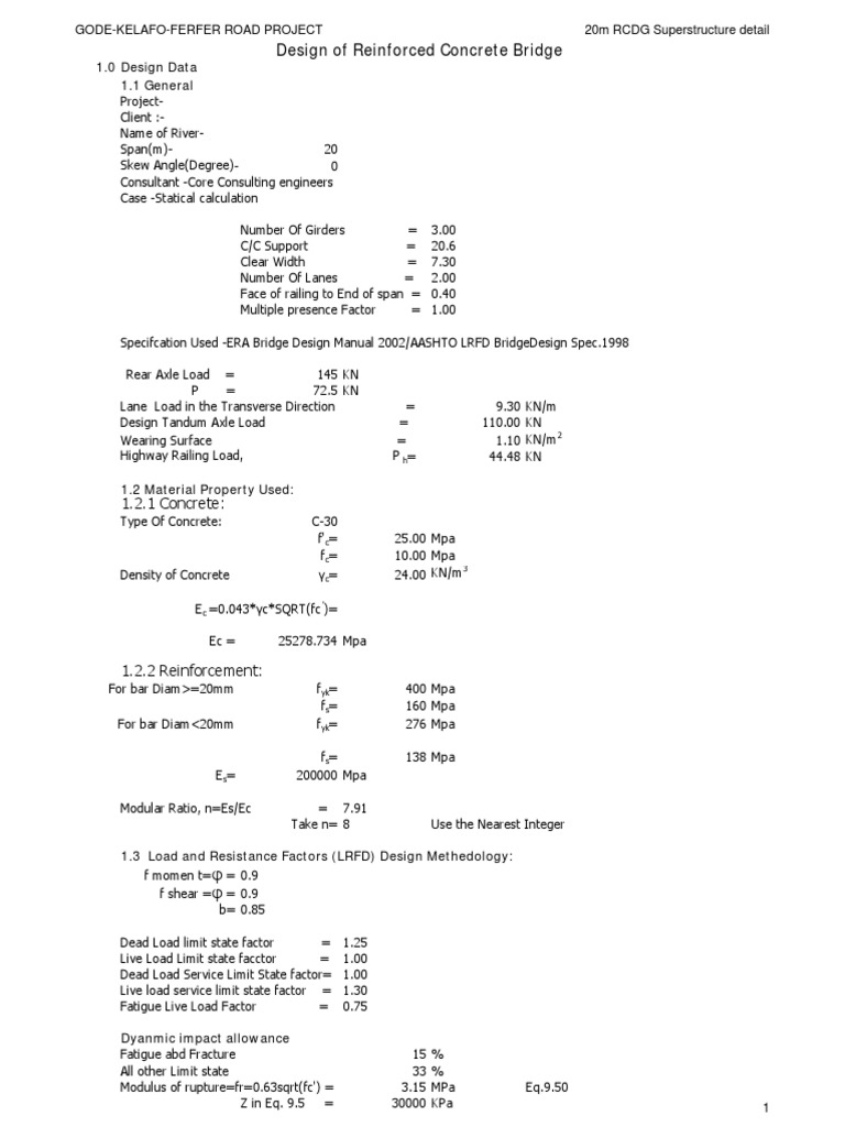 Example 20m Span RCDG | PDF | Bending | Bridge