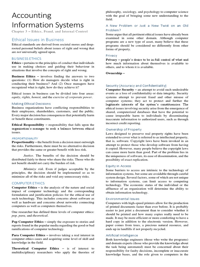 AIS - Chapter 3 Reviewer | PDF | Sarbanes–Oxley Act | Internal Control