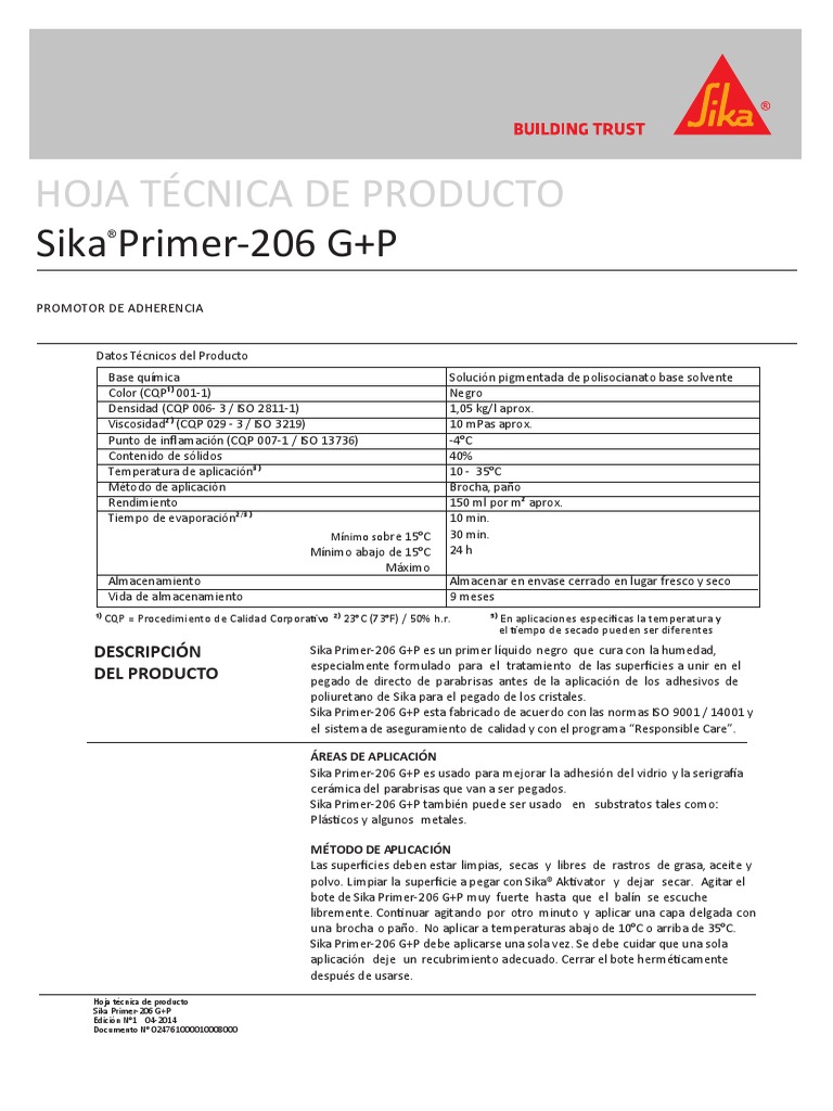 Sika Primer 206 G+P | PDF | Química | Materiales