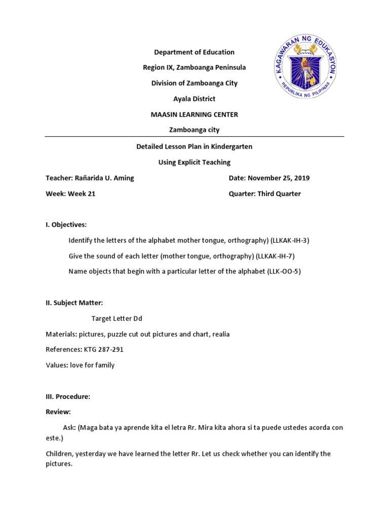 Kindergarten Lesson Plan (Explicit Teaching) | PDF | Orthography ...