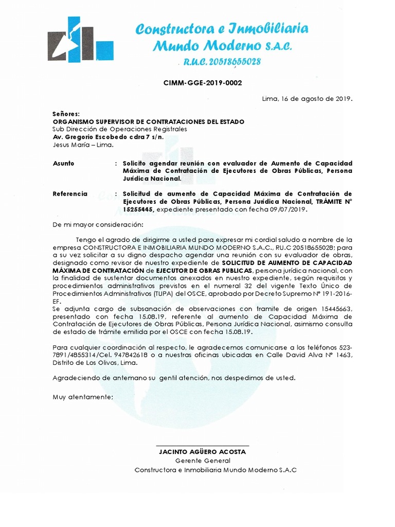 Carta de Solic. Agendar Reunion OSCE | PDF