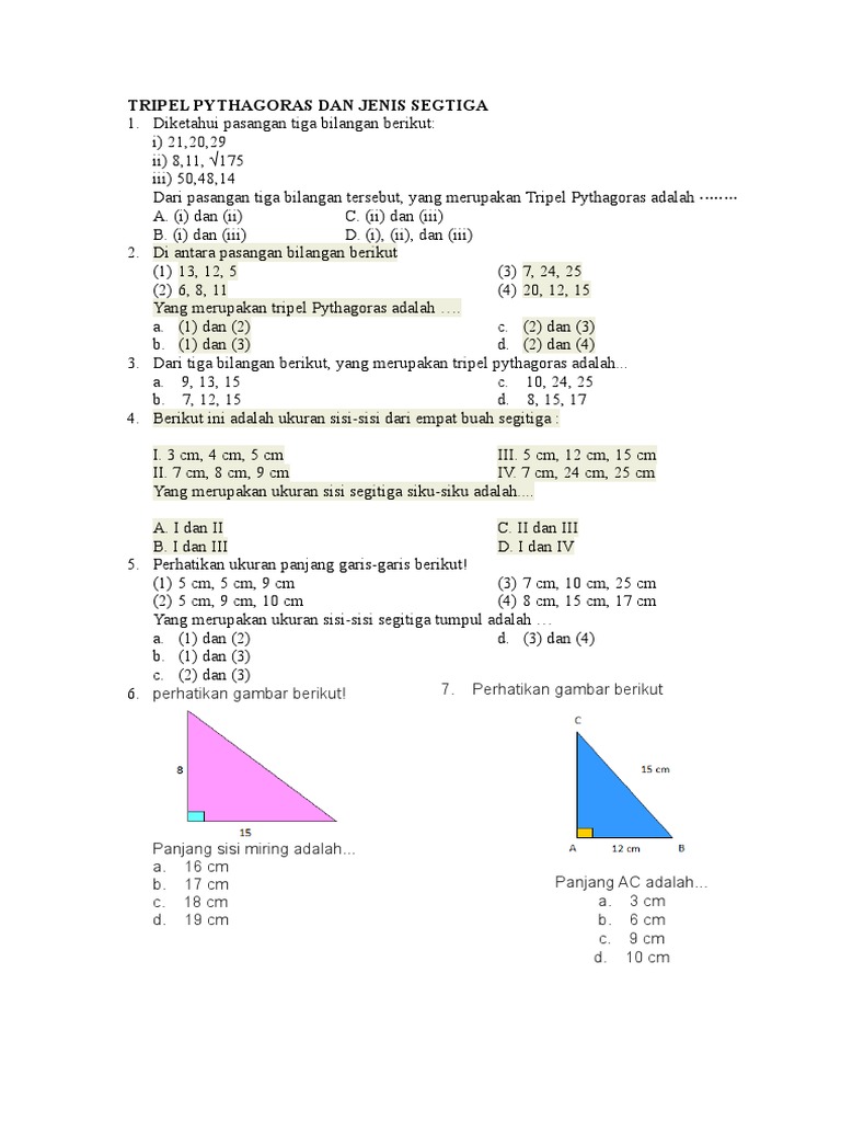Latihan Soal TRIPEL PYTHAGORAS | PDF