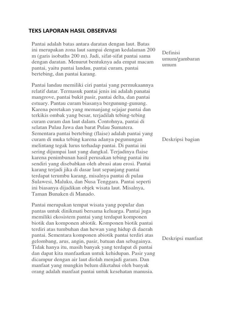 Teks Laporan Hasil Observasi | PDF