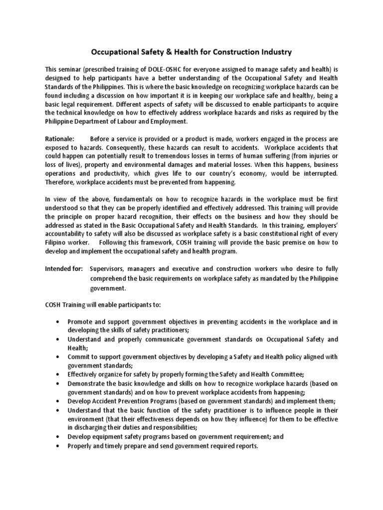 Cosh Outline PDF | PDF | Occupational Safety And Health | Hazards