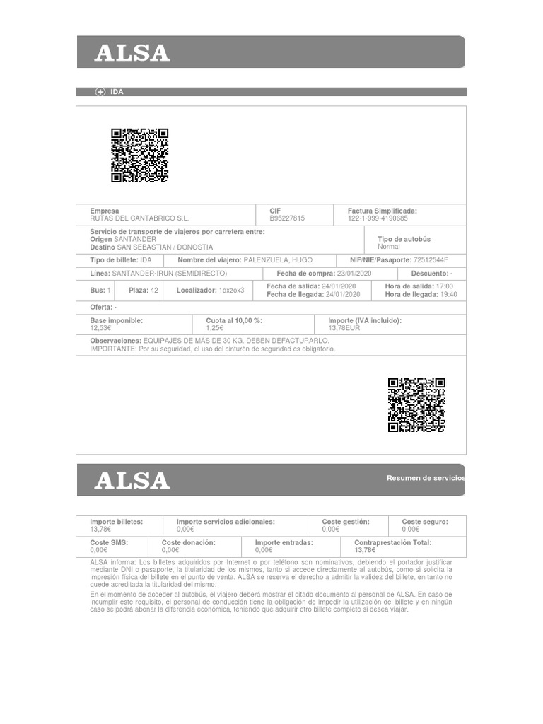 ALSA Billetes Autobus Ida | PDF | Business | Economias