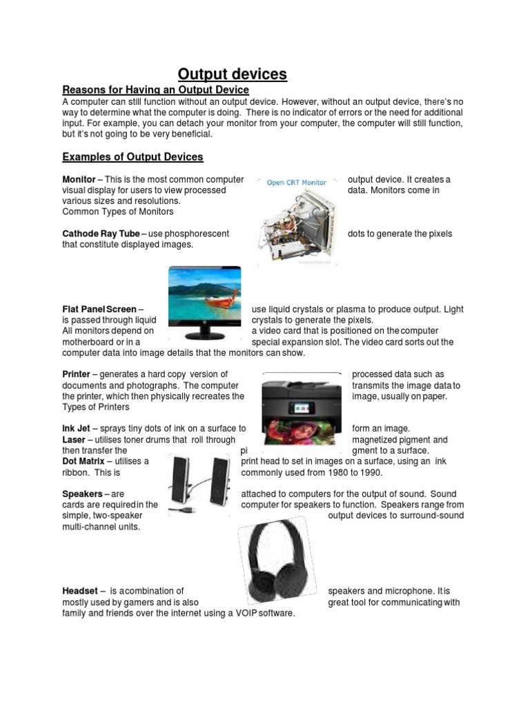Output Devices Of Computer And Their Functions