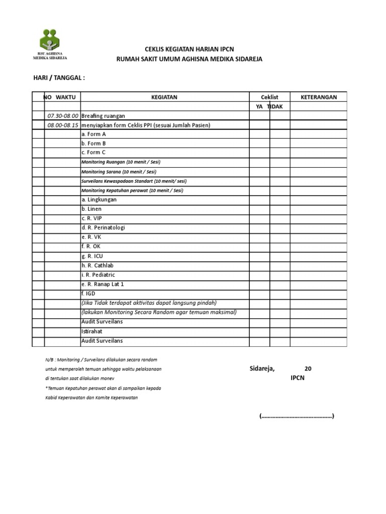 EP 2 NO 2 FORM Ceklis-Harian-Kegiatan-Ppi-IPCN | PDF
