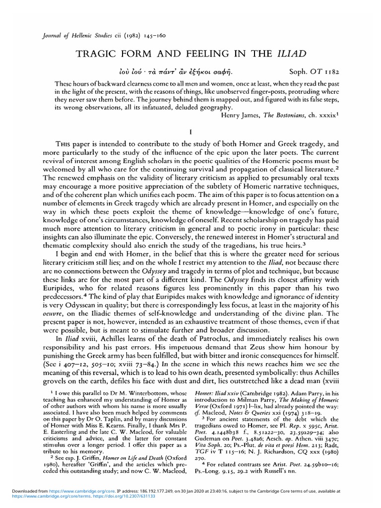 R. B. RUTHERFORD. Tragic Form and Feeling in The Iliad | PDF | Achilles ...