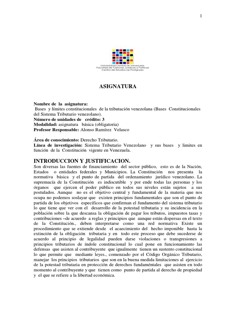 Bases y Límites Constitucionales de La Tributación Venezolana | PDF ...