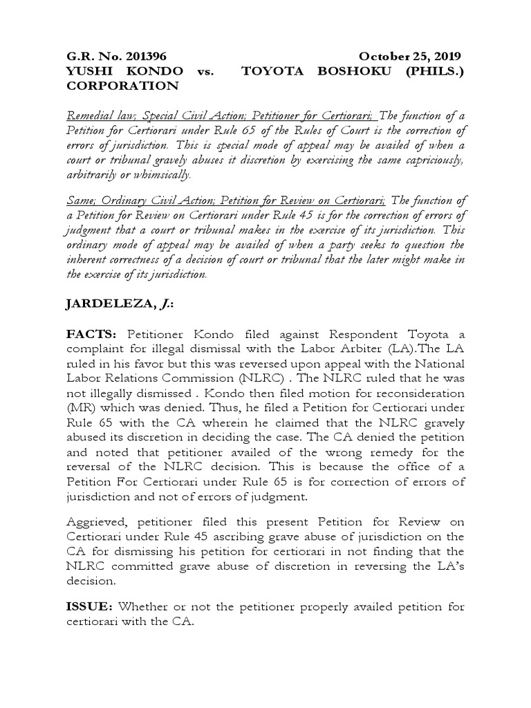 REMEDIAL LAW Digest | PDF | Certiorari | Judgment (Law)