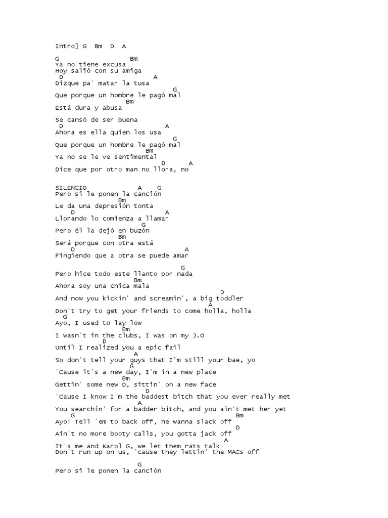 Letra y acordes de "La Tusa" | PDF | Música grabada | Música pop