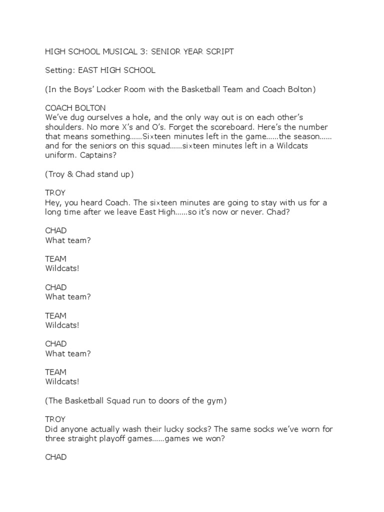High School Musical 3 Script | PDF | Prom | Entertainment