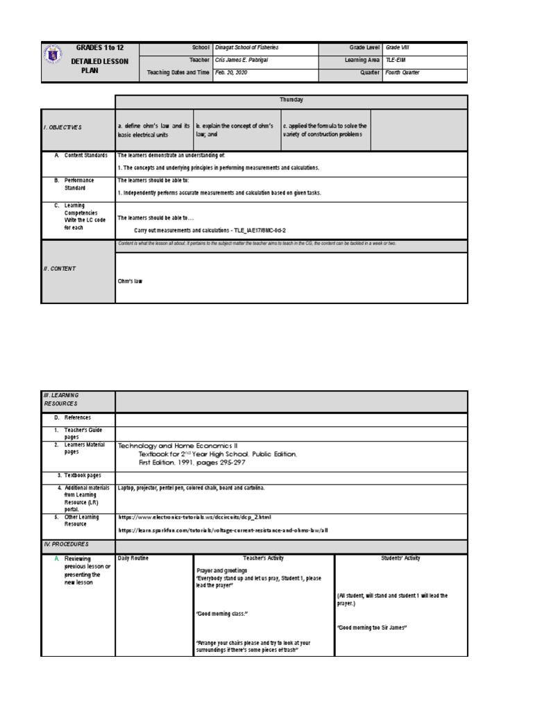 DLP-Gr8-TLE EIM | PDF | Electric Current | Electrical Resistance And Conductance