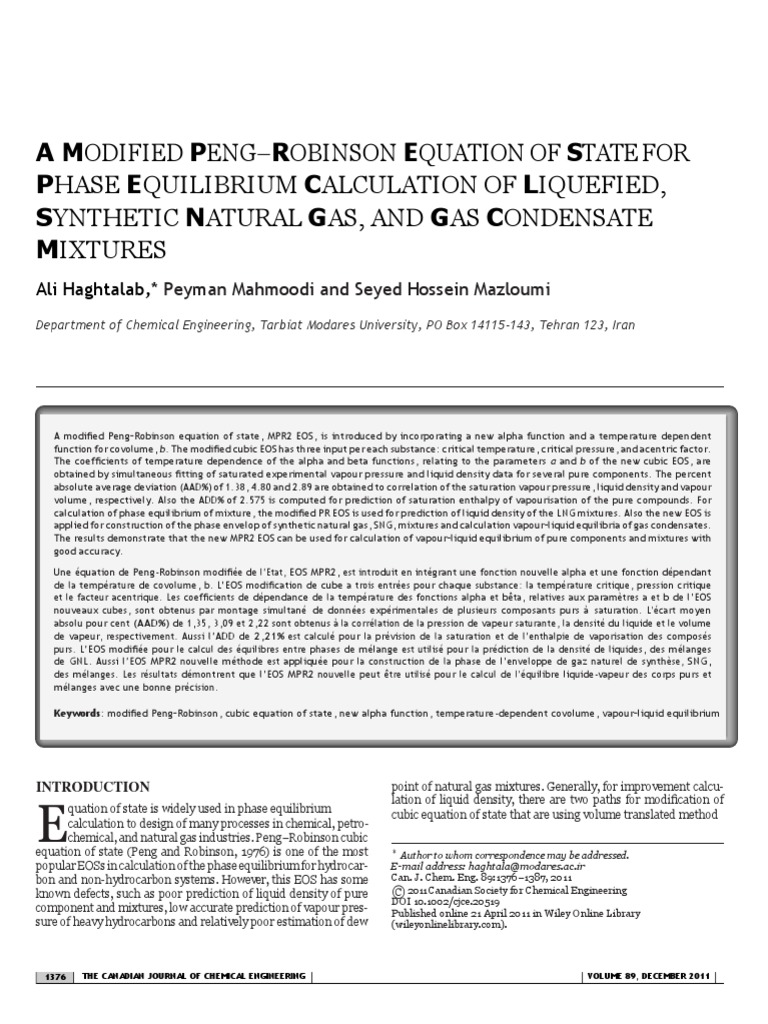 A MODIFIED PENG ROBINSON EQUATION OF STATE FOR ELV 20519 FTP PDF | PDF ... A MODIFIED PENG ROBINSON EQUATION OF STATE FOR ELV 20519 FTP PDF | PDF ...